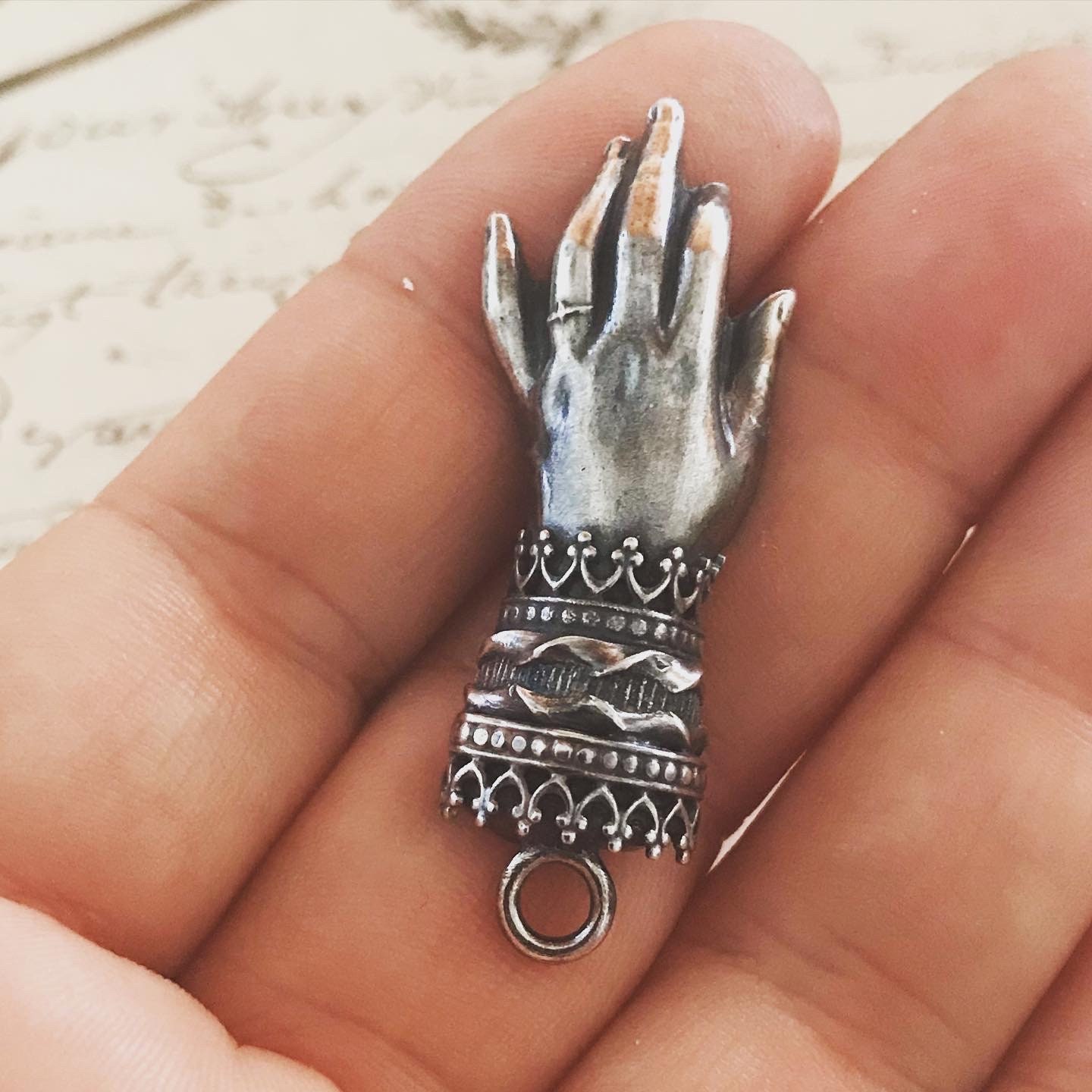 Solid Silver Ornate Lace Cuffed Ladies Hand Pendant | Etsy