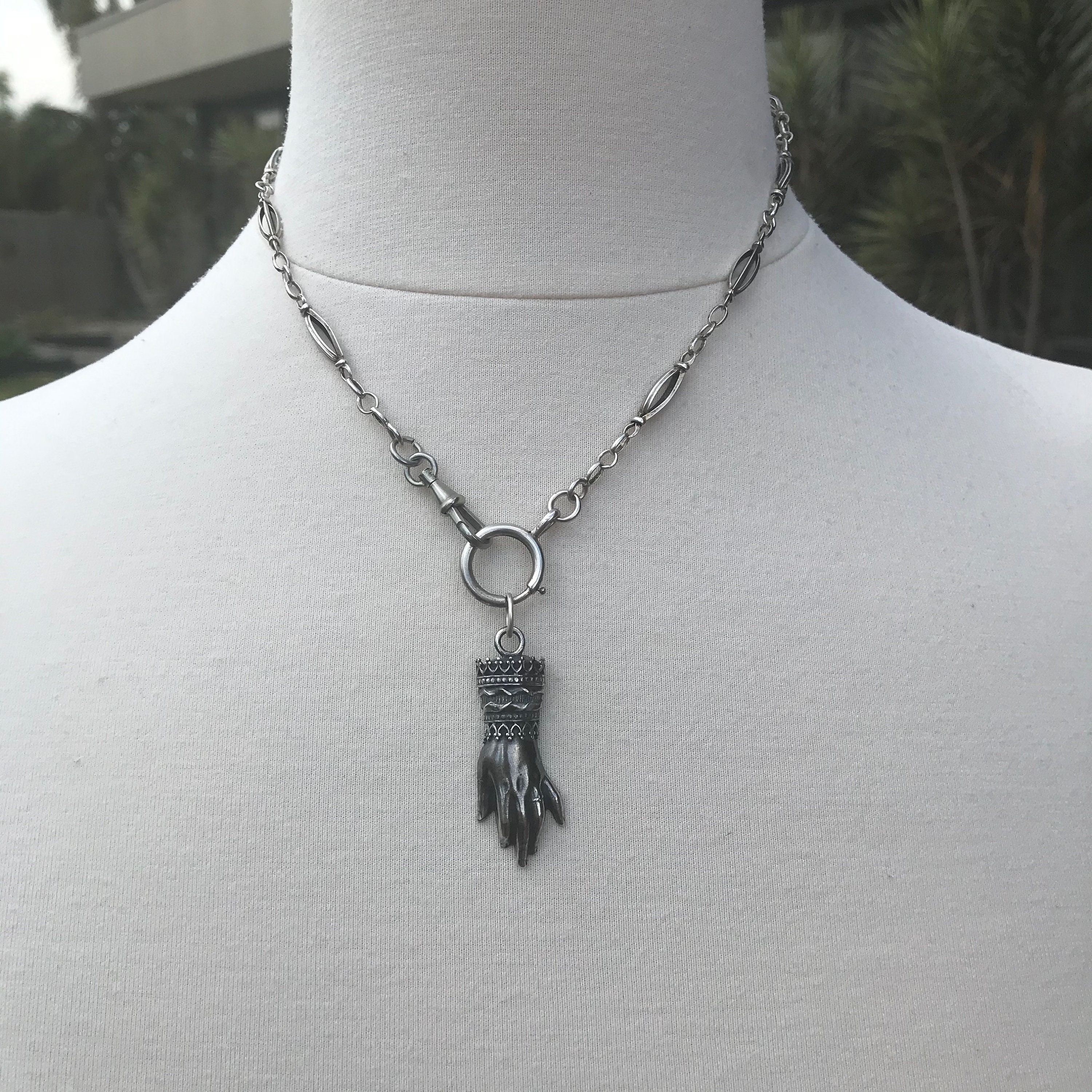 Solid Silver Ornate Lace Cuffed Ladies Hand Pendant | Etsy