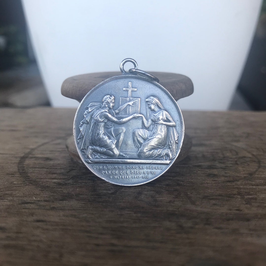 Solid Silver Antique French Marriage Medal Fidelity Love Romance ...