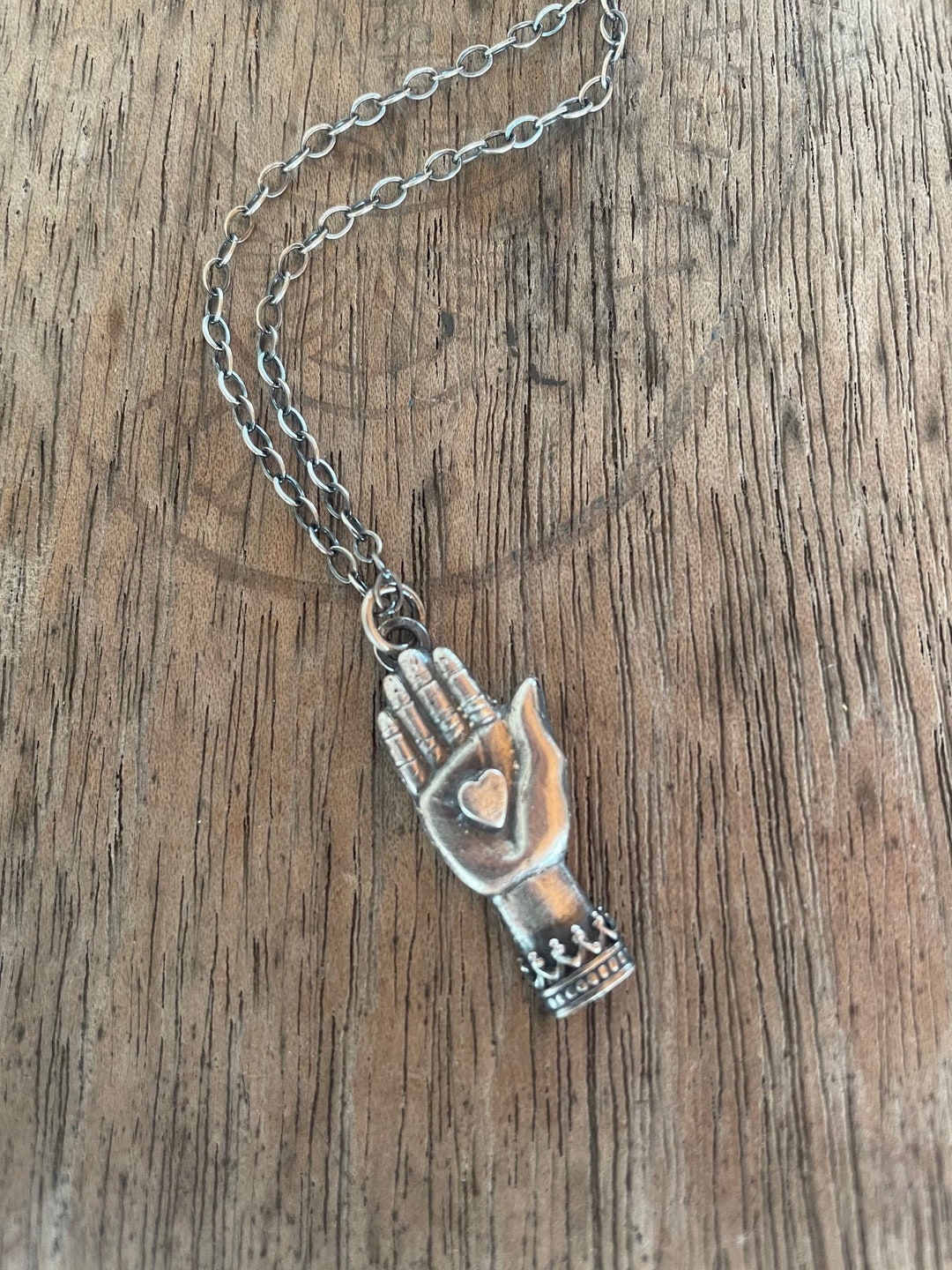 Handmade Esoteric Necklace Hand Holding Heart Fine and Sterling Silver ...