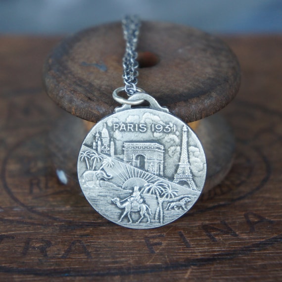 Solid Silver Paris 1931 Medallion Necklace | Etsy