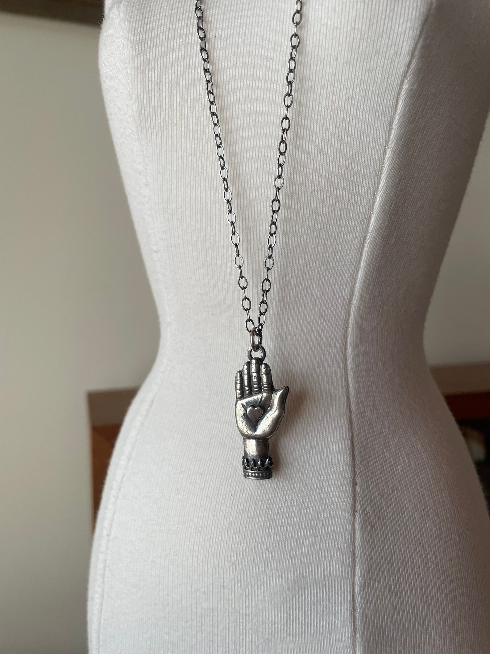 Handmade Esoteric Necklace Hand Holding Heart Fine and Sterling Silver ...