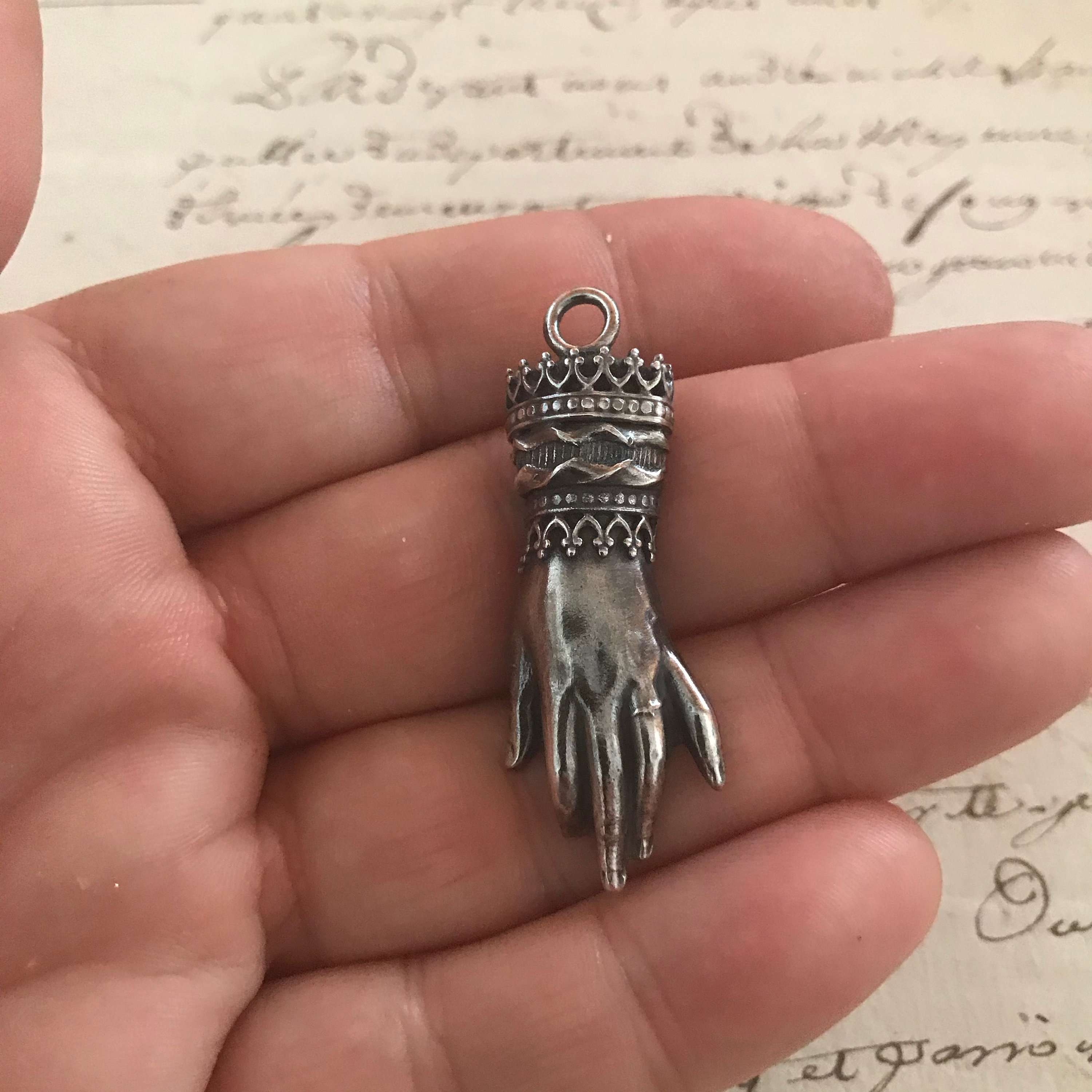 Solid Silver Ornate Lace Cuffed Ladies Hand Pendant | Etsy