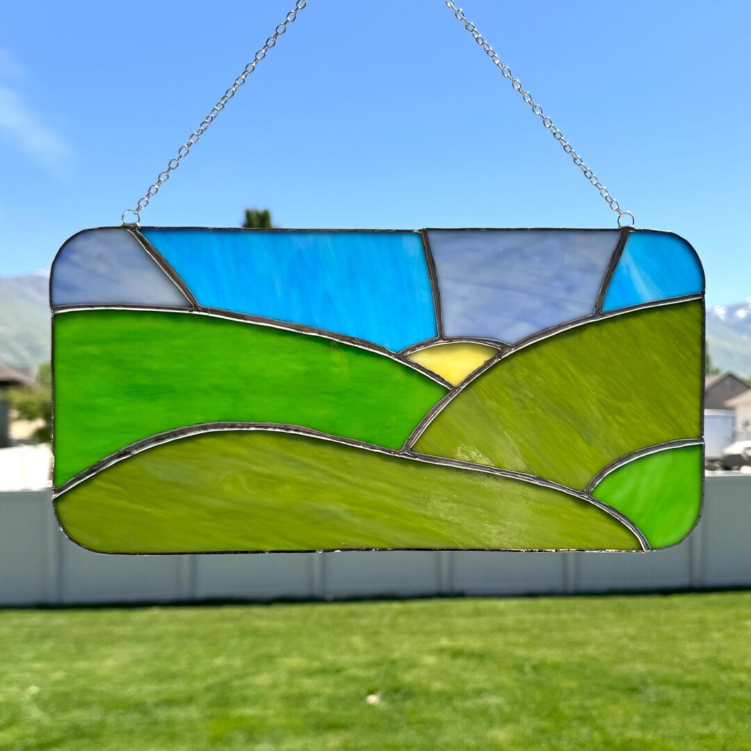 Stained Glass Ozark Mountains Suncatcher Window Hanging | Summer Day in ...