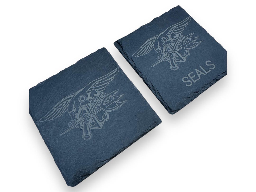 Navy Seal Trident or Bone Frog Custom Slate Coasters, Set of 4, US Navy ...