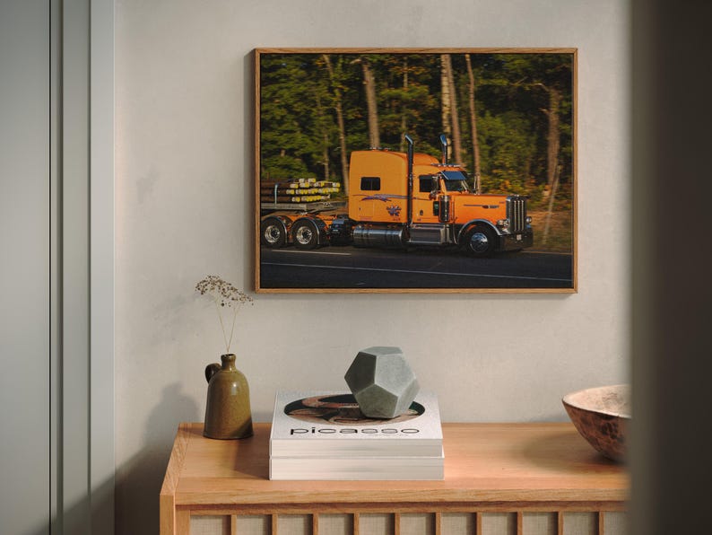 Printable Peterbilt Truck Photography, Orange Truck Poster, Landscape ...