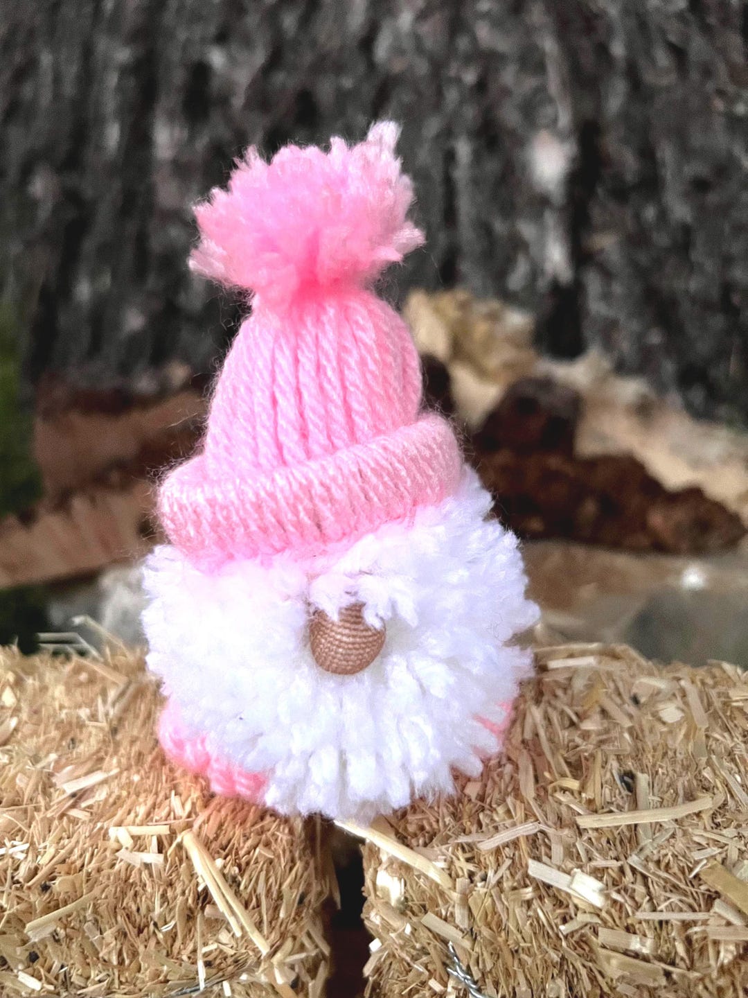 Perry the Gnomling: Yarn Gnome Ornament With Pink Hat - Etsy