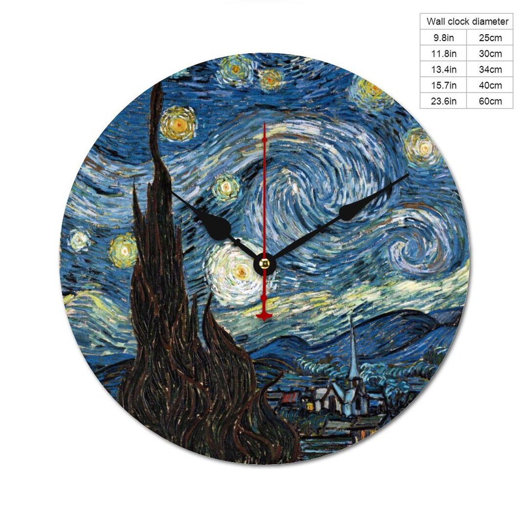 Van Gogh Starry Night Oversized Wall Clock, Large Wooden Silent Clock ...