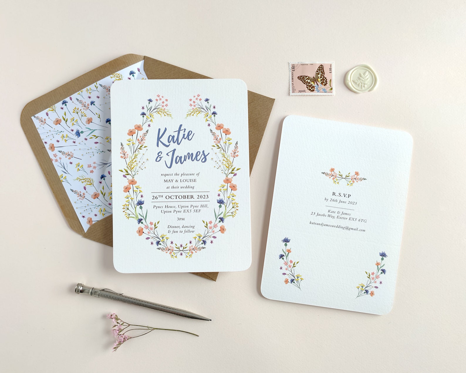 Wildflower Wedding Invitations - Personalised - 5x7 Floral Garden ...