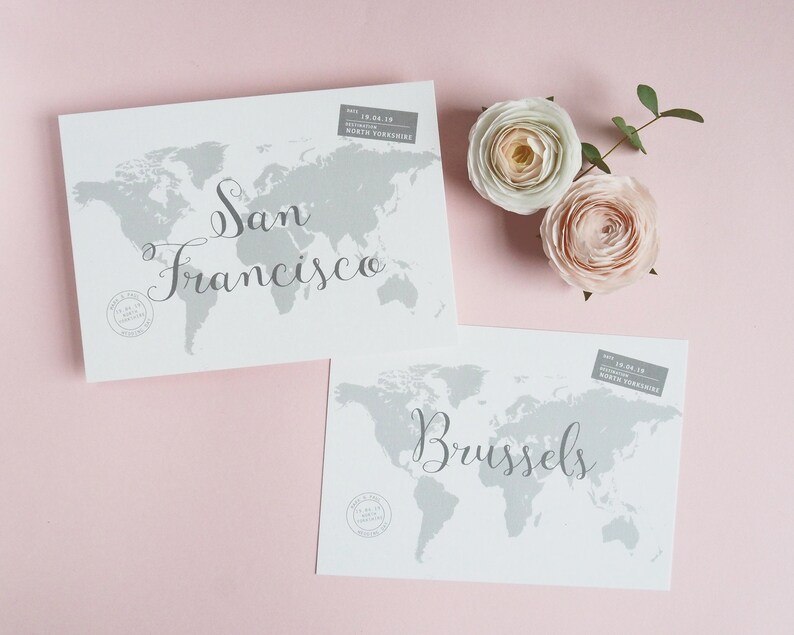 Personalised Destination Map Wedding Table Name Cards - Etsy