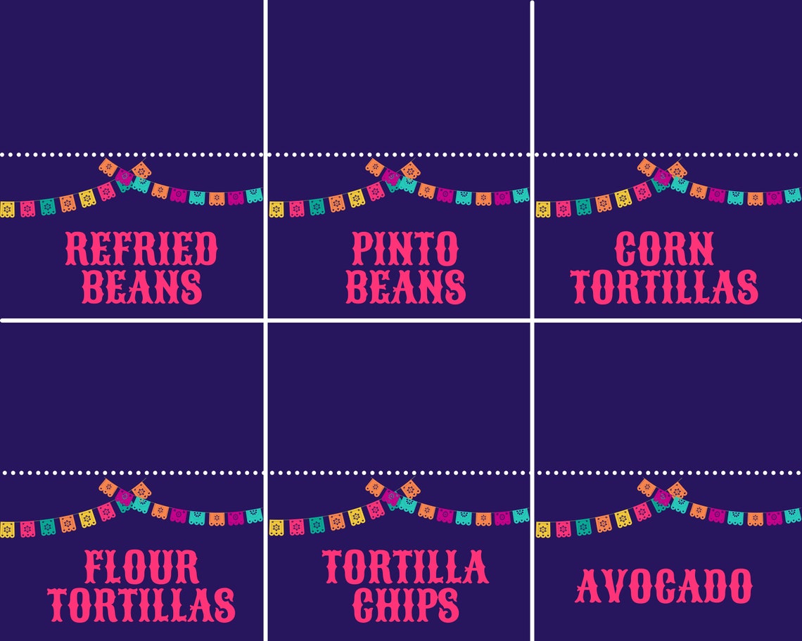 Taco Bar Printable Sign Taco Bar Food Labels Taco Bar Food | Etsy