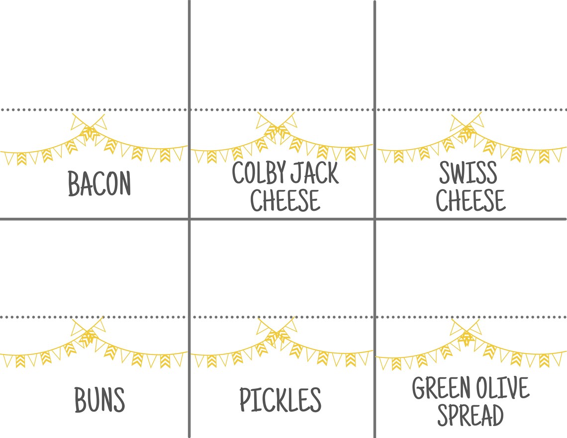 Burger Bar Sign Printable Burger Bar Food Labels Printables | Etsy