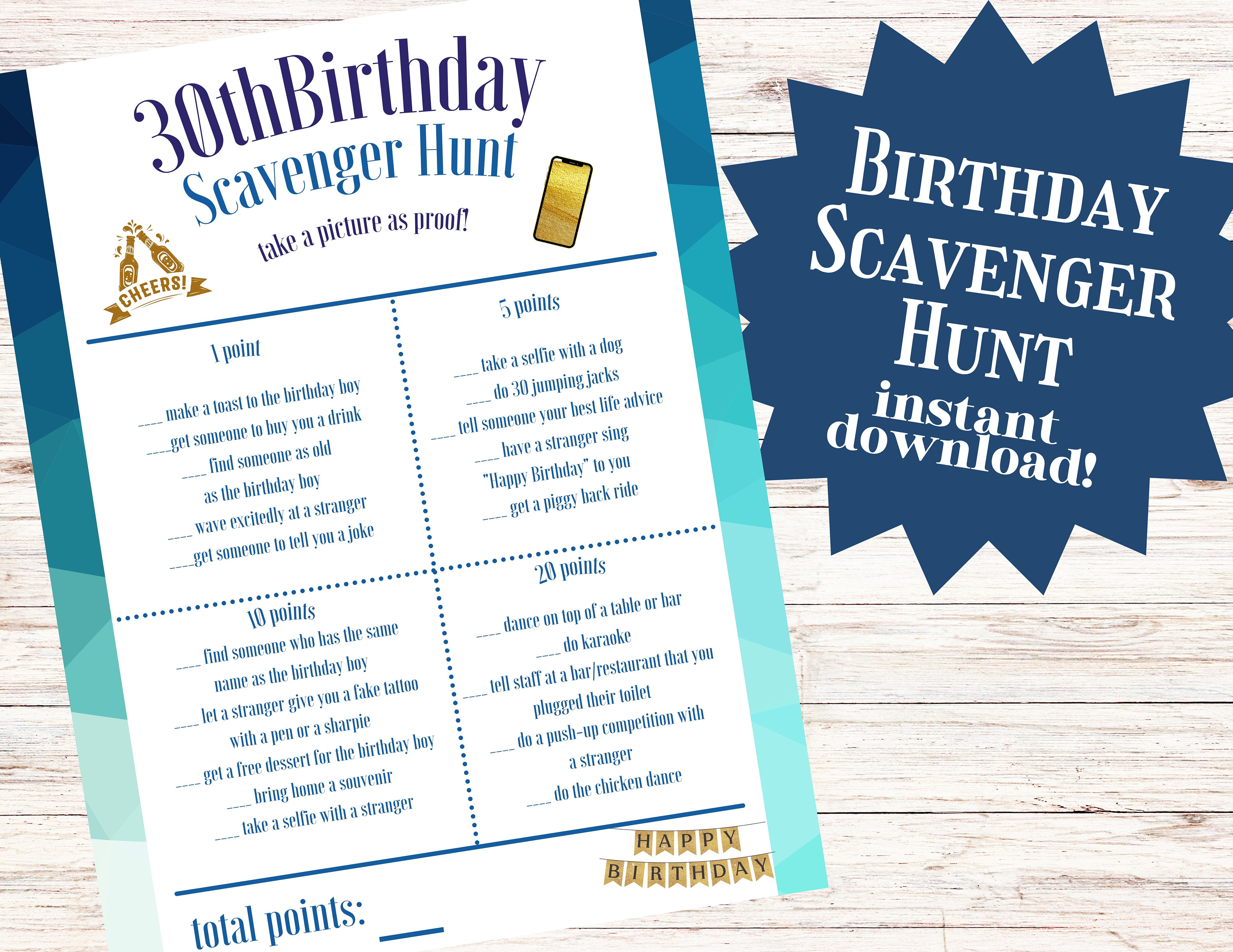 Men's Birthday Scavenger Hunt, Adult Birthday Party Game, Masculine Bar ...