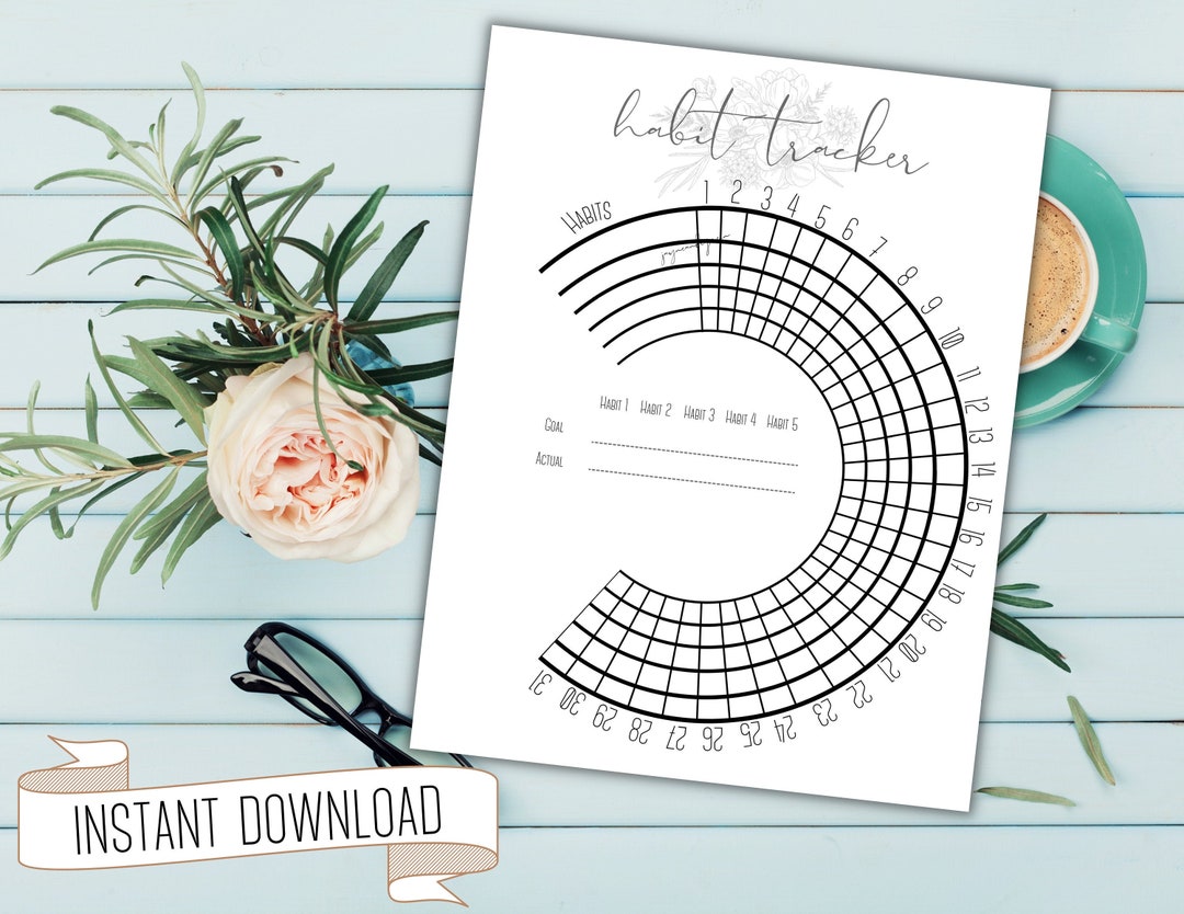 31 Day Habit Tracker Printable, Monthly Circular Habit Tracker Template ...