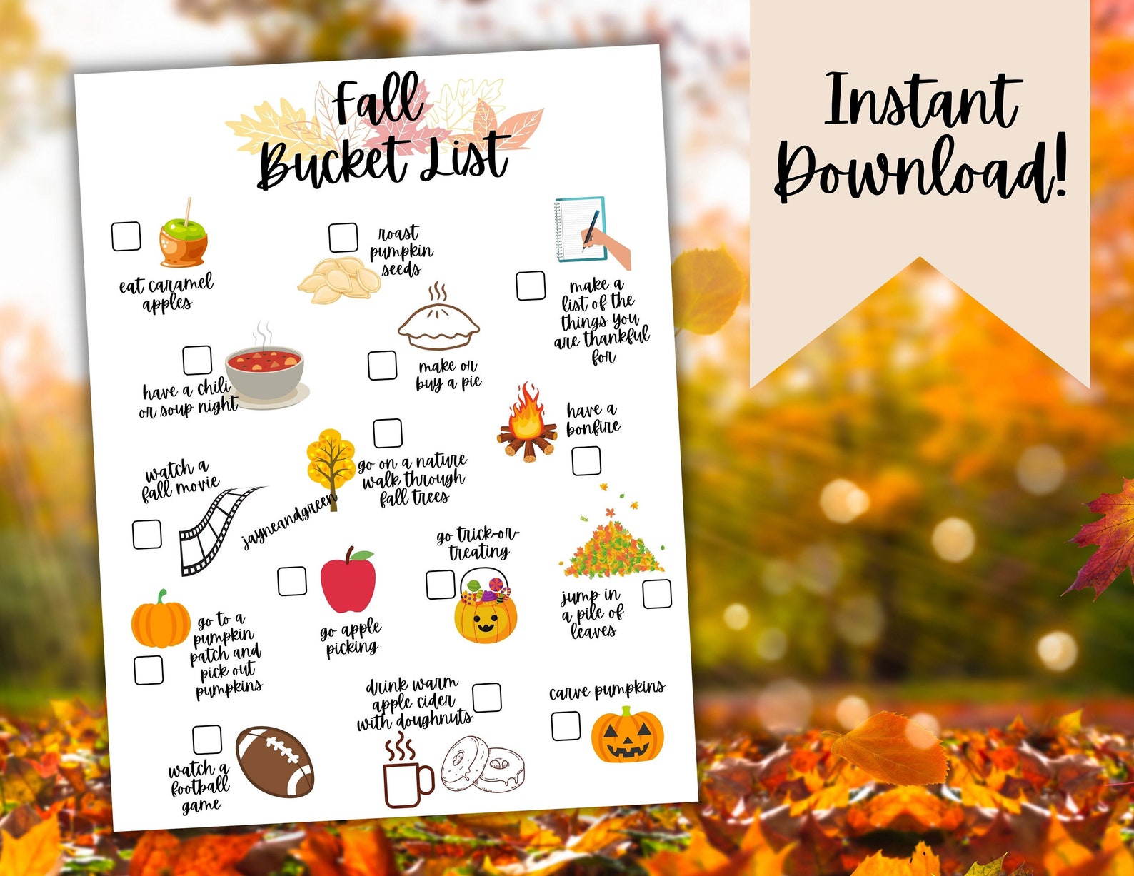 Fall Bucket List Printable Autumn Bucket List Instant - Etsy