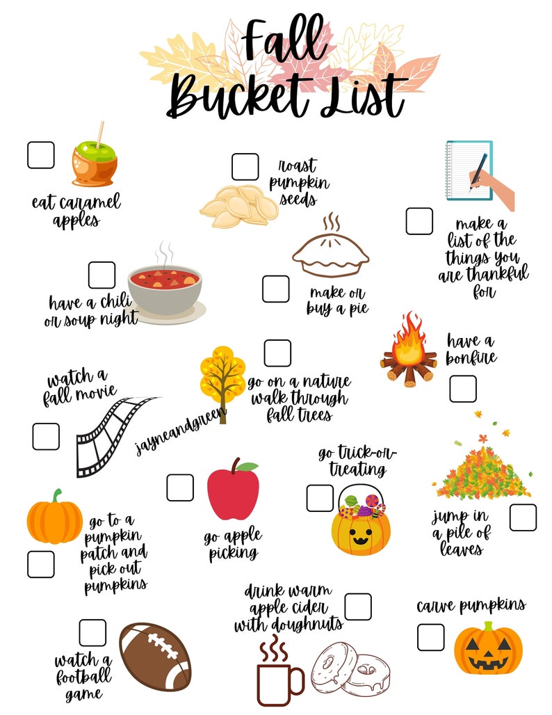 Fall Bucket List Printable Autumn Bucket List Instant - Etsy