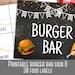 Burger Bar Sign Printable Burger Bar Food Labels Printables - Etsy