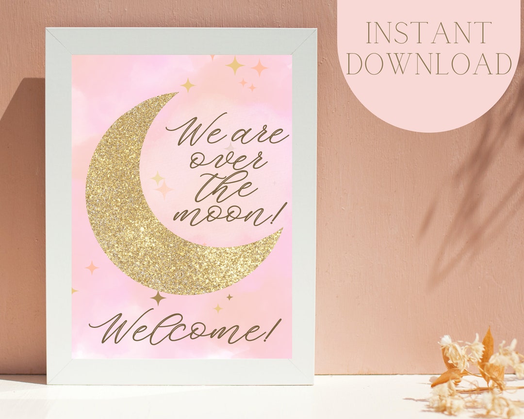 Over the Moon Baby Shower Sign, Moon Baby Shower Decor, Twinkle Star ...