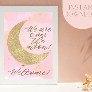 Over the Moon Baby Shower Sign, Moon Baby Shower Decor, Twinkle Star ...