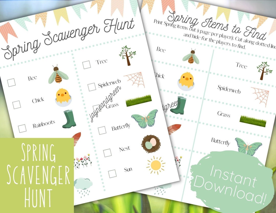 Spring Scavenger Hunt, Outdoor Kids Game Activity, Classroom Game for ...