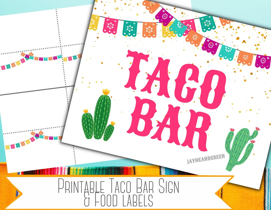 Taco Bar Printable Sign, Taco Bar Food Labels, Taco Bar Food Place ...