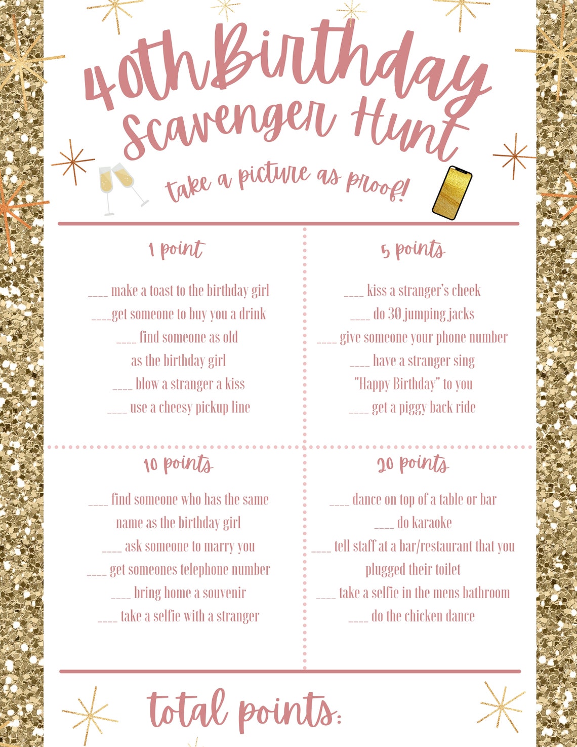 40th Birthday Scavenger Hunt, Party Game Printable, Birthday Party ...