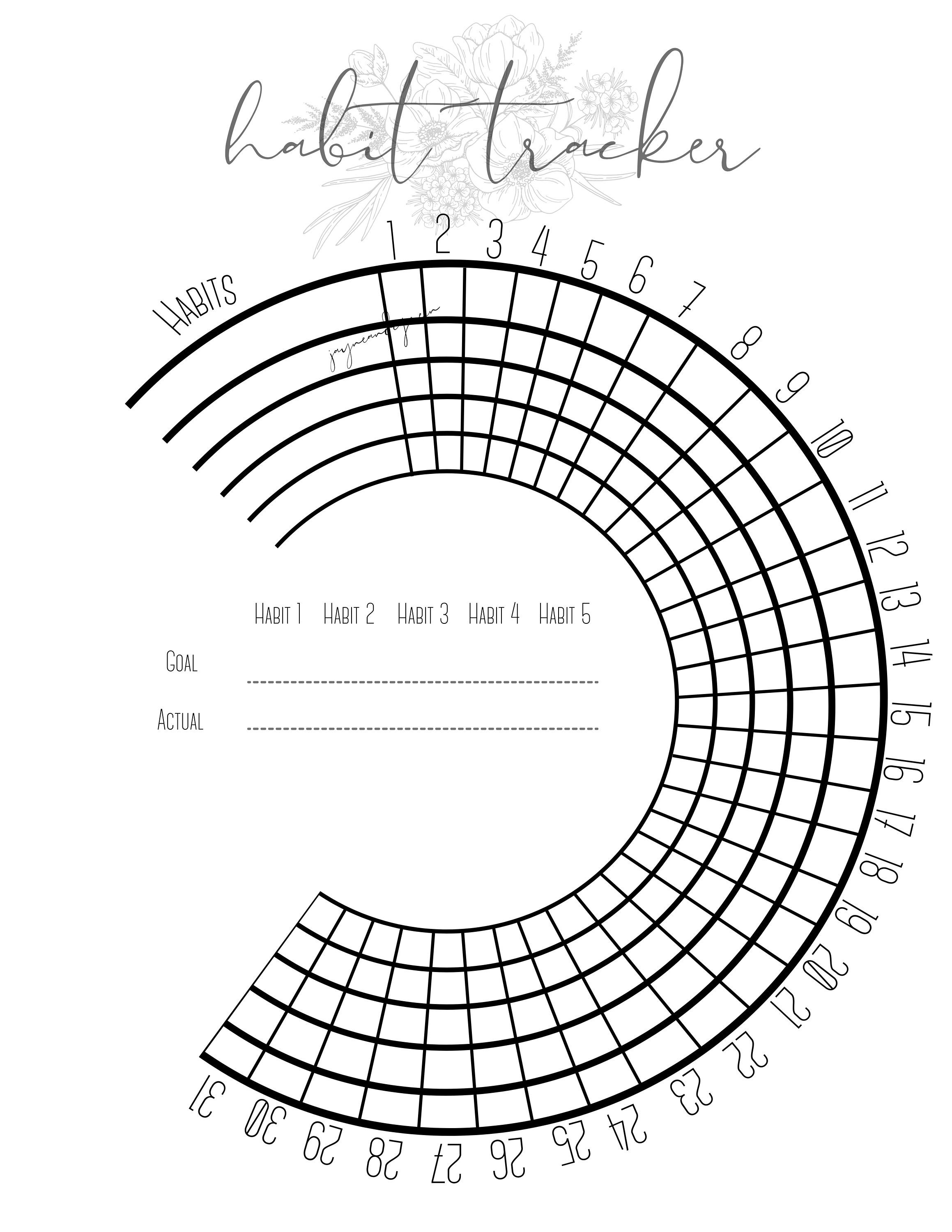 31 Day Habit Tracker Printable, Monthly Circular Habit Tracker Template ...