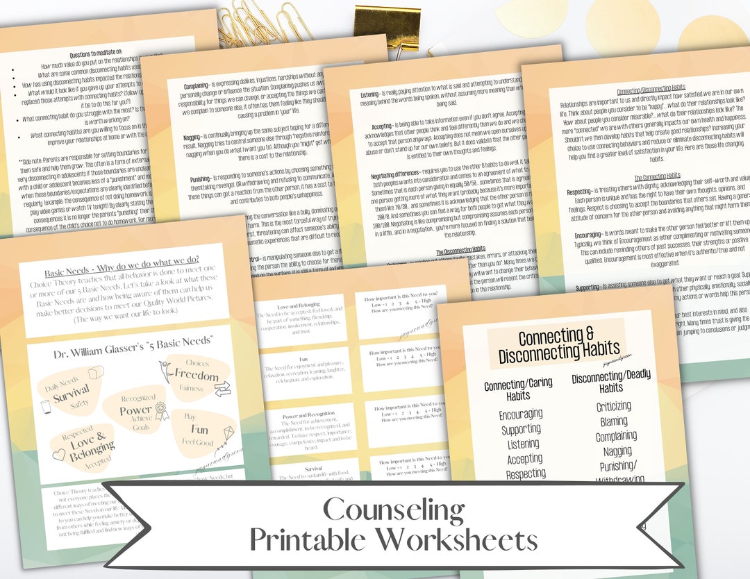 Choice Theory Worksheets, CBT Worksheets, Cognitive Behavior Therapy, 5 ...