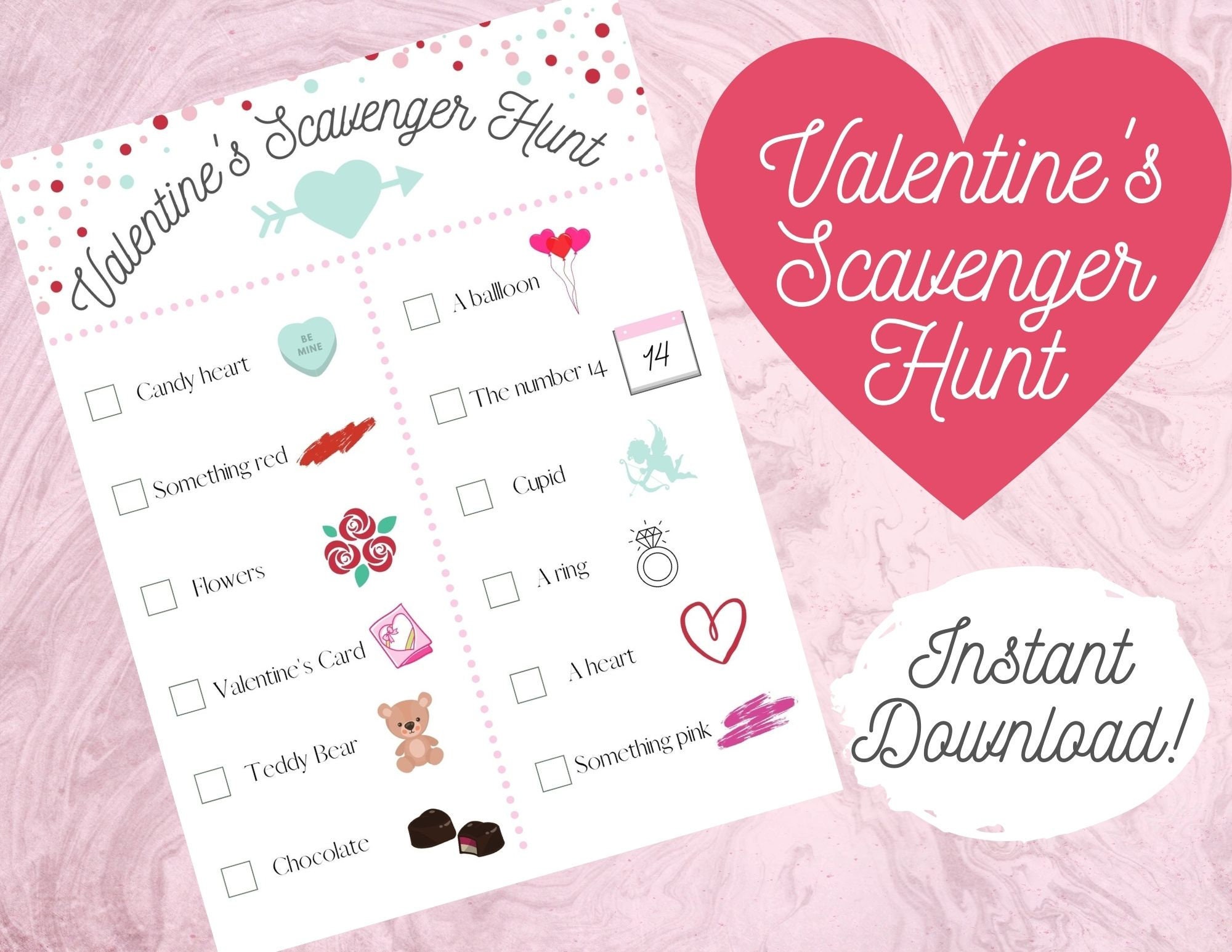 Valentines Scavenger Hunt, Kids Valentines Day Activity, Valentine's ...