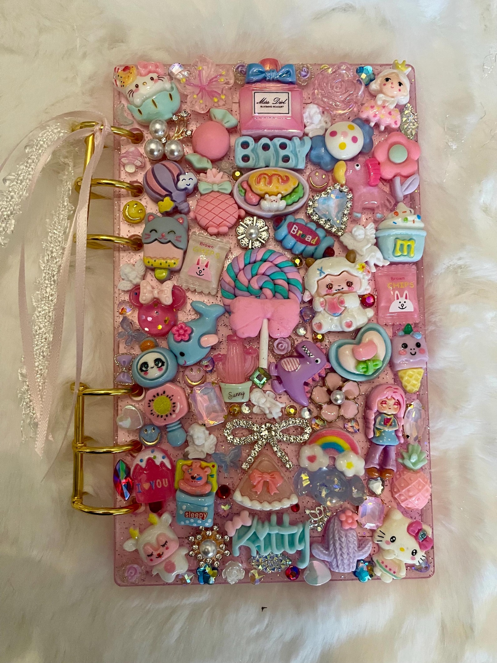 Kawaii Charmed & Jeweled Pink Gold Spiral Acrylic Notebook - Etsy