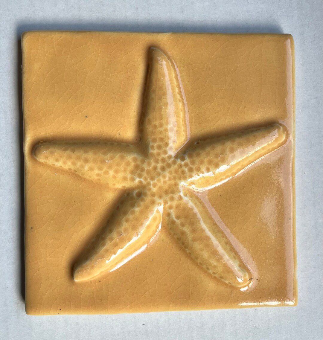 6 X 6” Ceramic Creamy Yellow Starfish Tile - Etsy