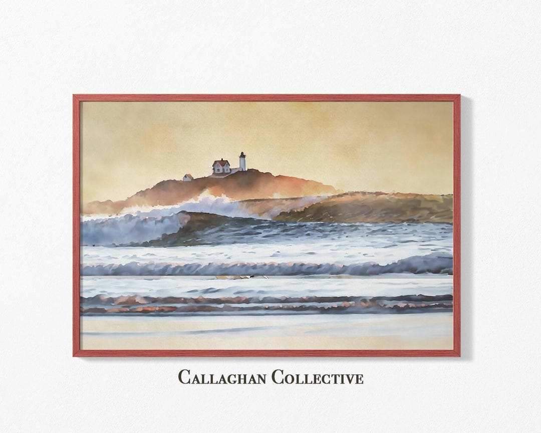 Nubble Lighthouse Watercolor Painting, York Maine Coastal Artwork ...