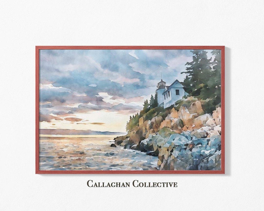 Acadia National Park Lighthouse Watercolor Painting Bass Harbor ...