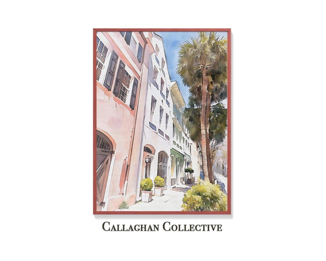 Charleston Art Rainbow Row Watercolor Painting, Coastal Aesthetic Wall ...