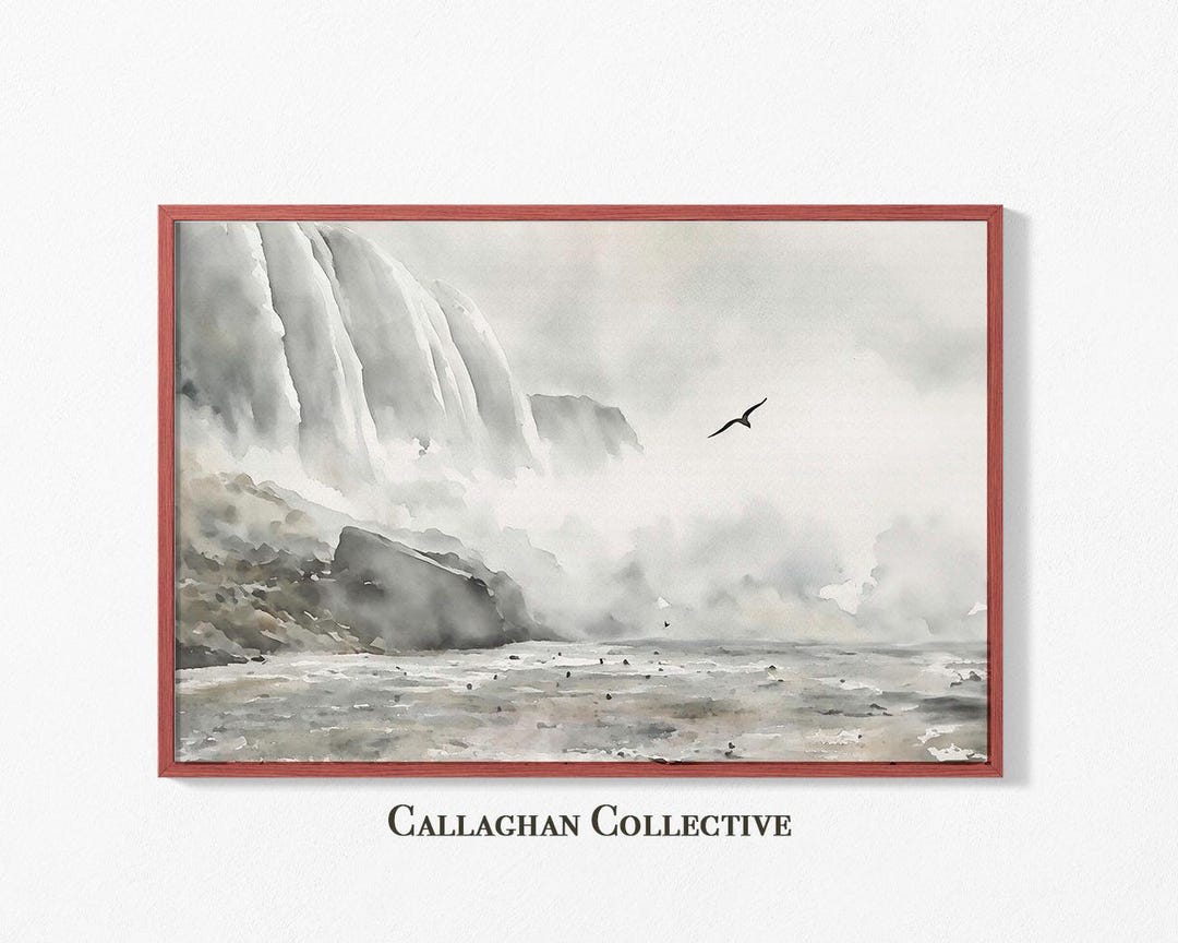 Seagull Decor Niagara Falls Watercolor Painting, Moody Waterfall Art ...