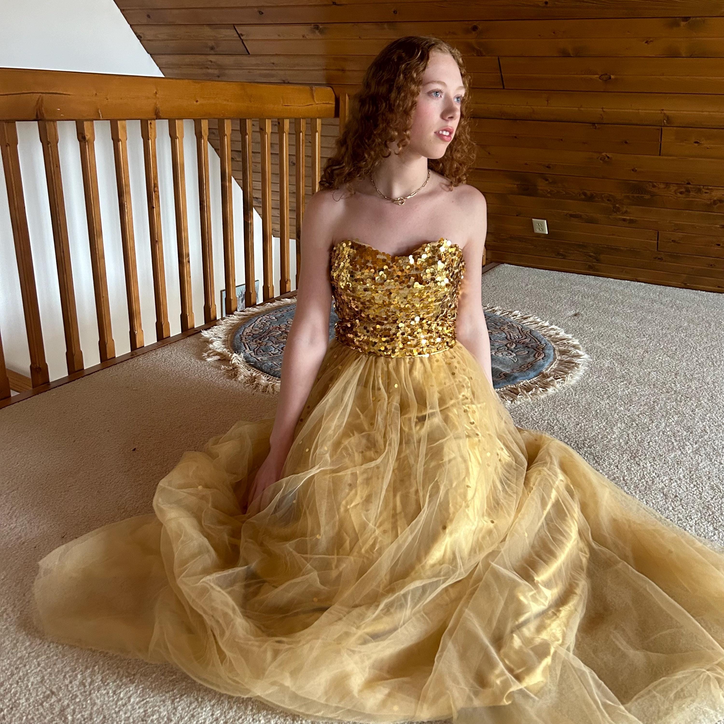 Gold Sequin Y2k Formal Gown - Etsy