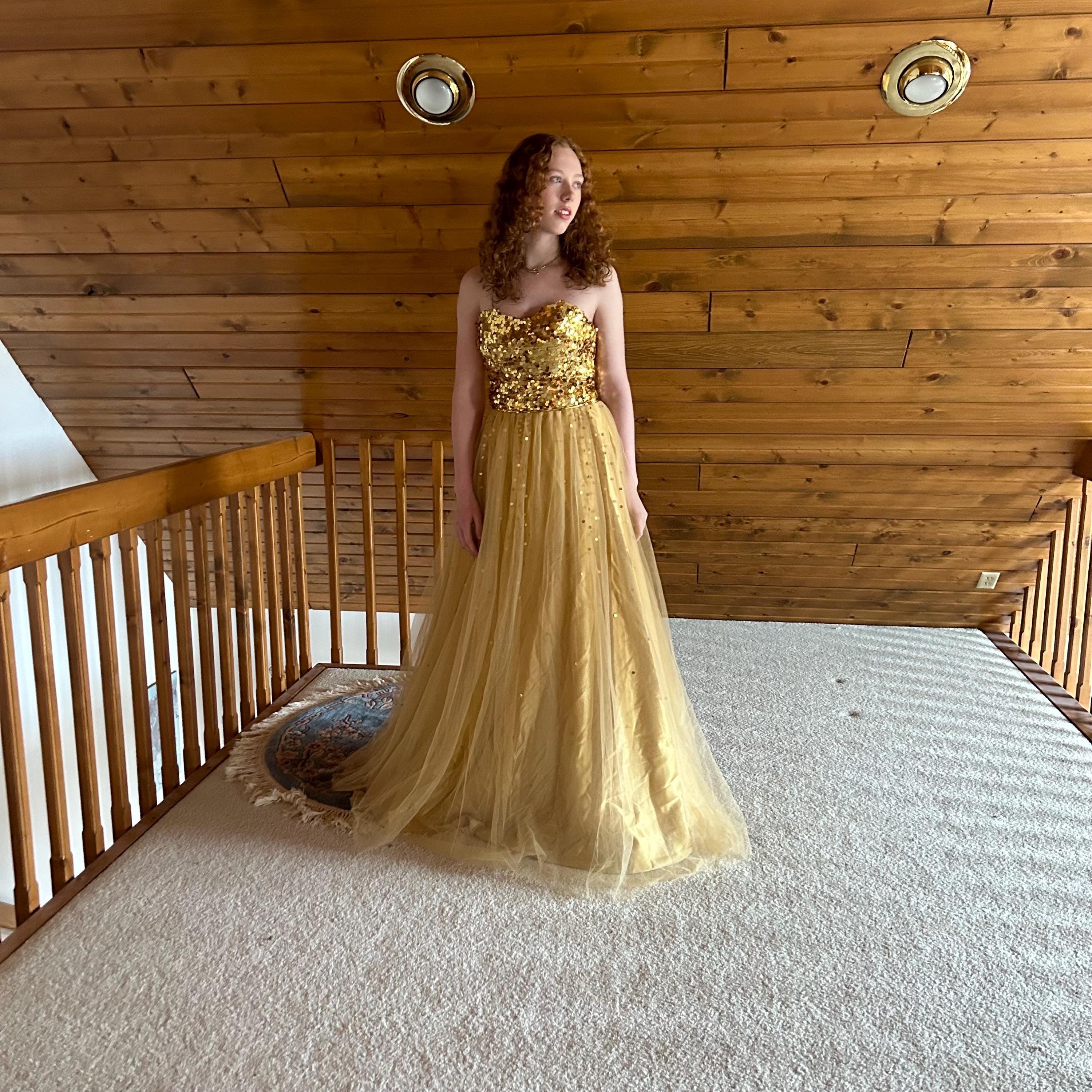Gold Sequin Y2k Formal Gown - Etsy