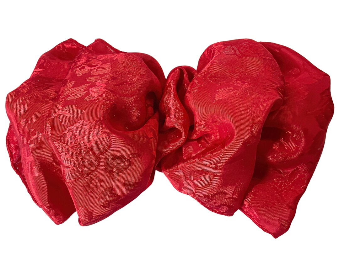 1980s Lipstick Red Satin Embossed Fabric Vintage Oversized Handmade ...