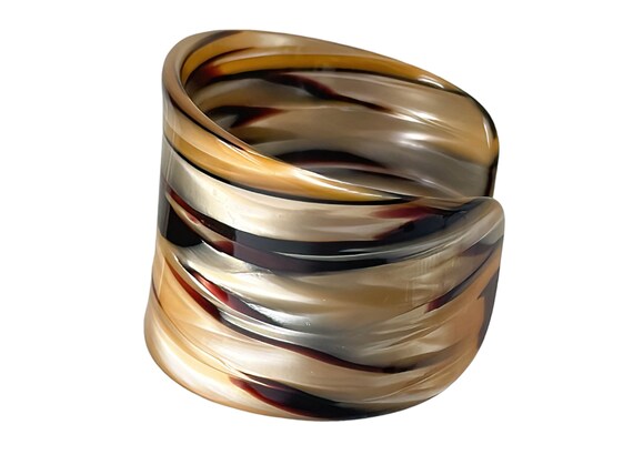 1990s Striped Cellulose Acetate Cuff Bracelet & Earri… - Gem