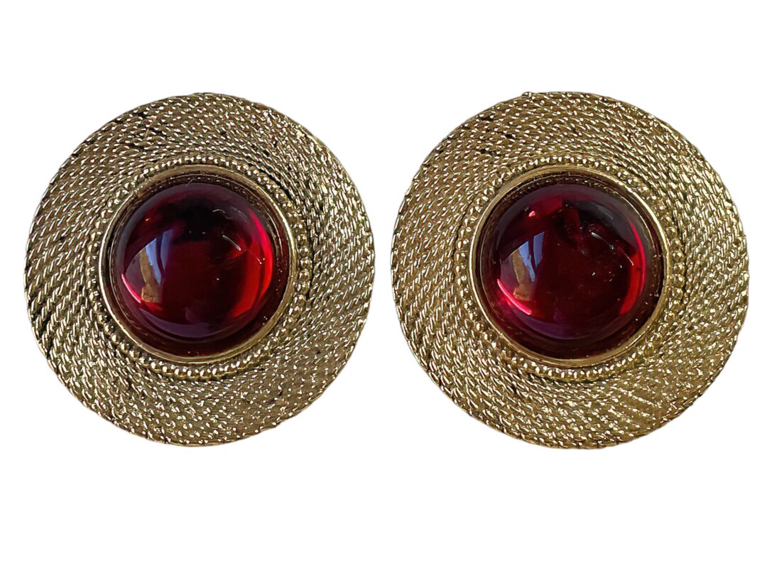 1980s Maxine Denker Ruby Lucite Gold Plated Clip on Earrings - Etsy