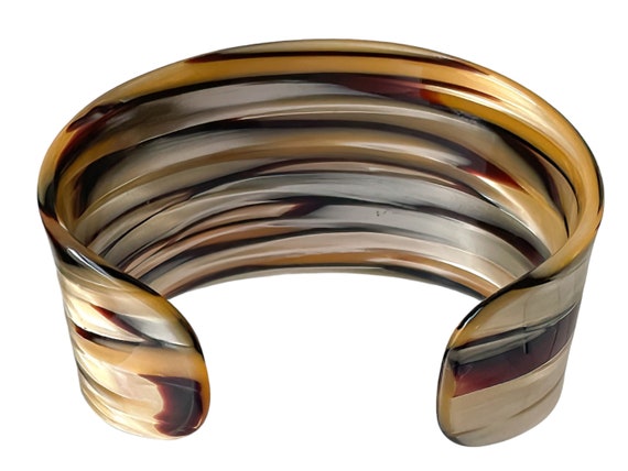 1990s Striped Cellulose Acetate Cuff Bracelet & Earri… - Gem