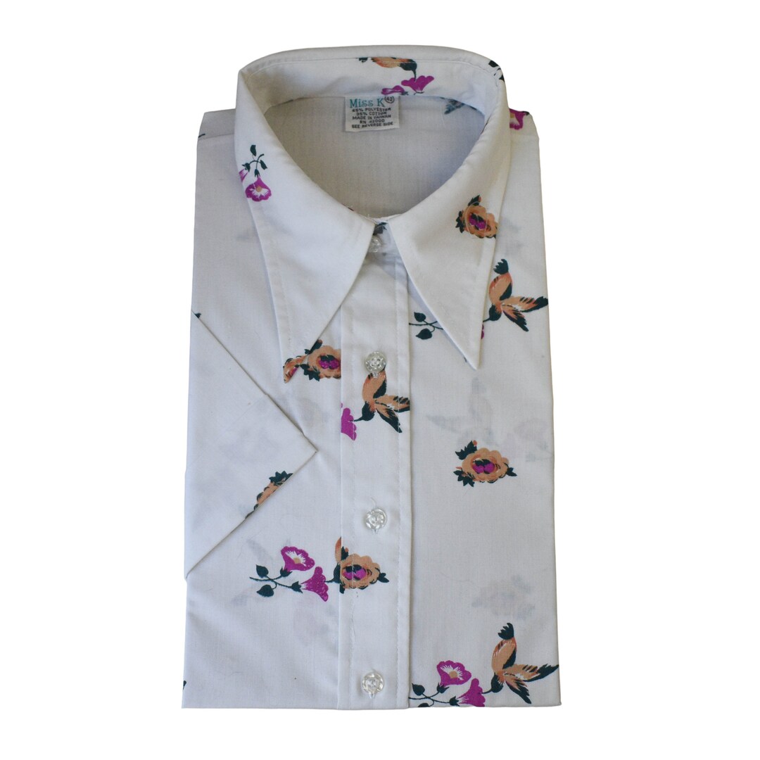 1980s Hummingbird Blouse, White Cotton Blend Collared Shirt - Etsy