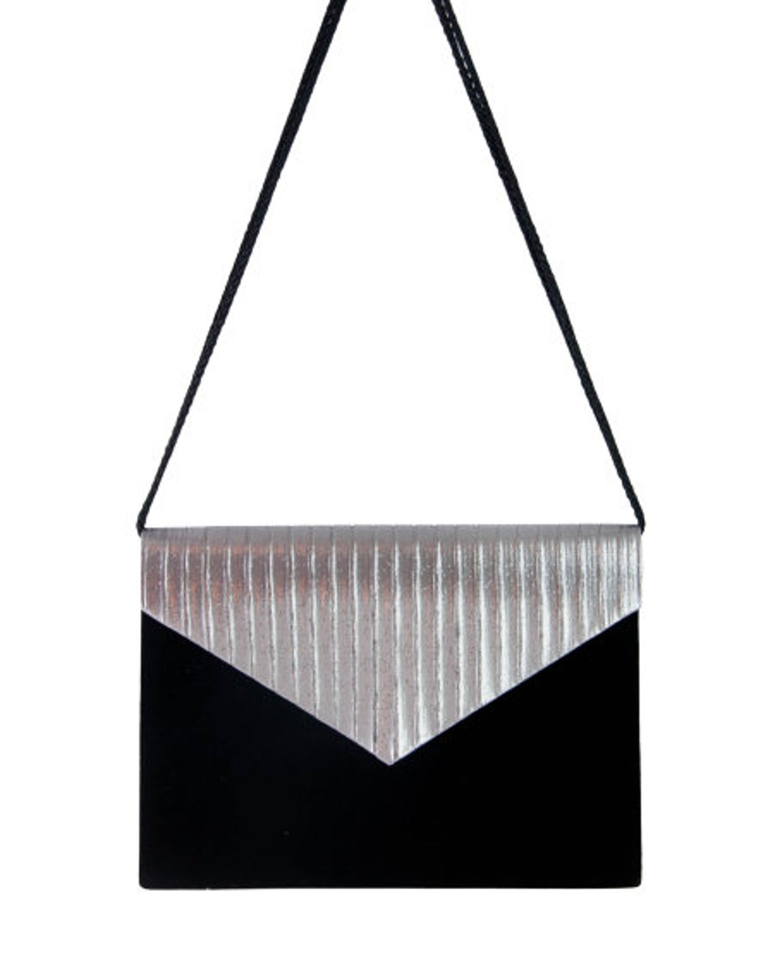 1990s Caryl Brill for Bueno Black Velvet & Silver Lamé Vintage Envelope ...