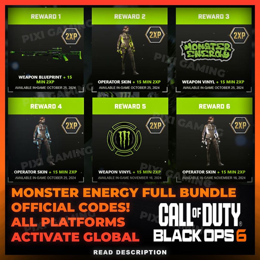 Call of Duty Black Ops 6 Monster Energy Full Set 1.5 Hours Double XP - Etsy