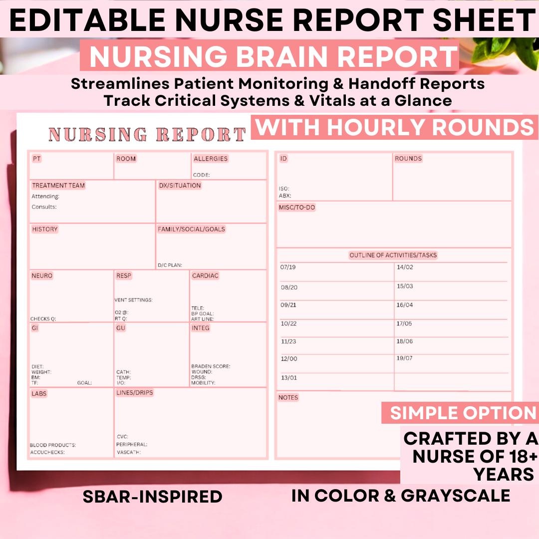 Editable ICU Nurse Report Sheet Med Surg, Nursing Report Sheet Nurse ...