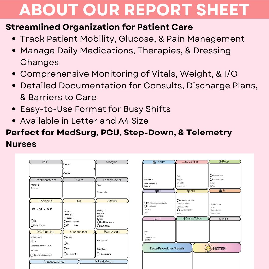 Medsurg Nurse Report Sheet PCU Nurse Report Shift, Medical Surgical ...