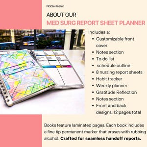 Med Surg Nurse Report Book – Reusable 8-patient Brain Sheet for PCU ...
