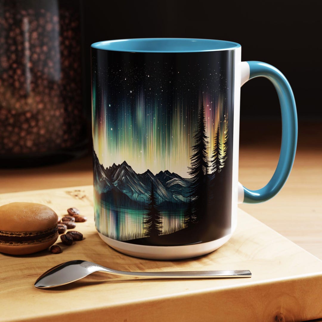 Magical Night Sky Accent Mug (11, 15oz), Northern Lights Coffee Cup ...