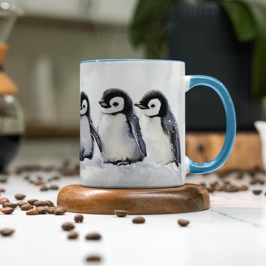 Baby Penguin Mug (11, 15oz), Fluffy Penguin Accent Cup, Winter Coffee ...