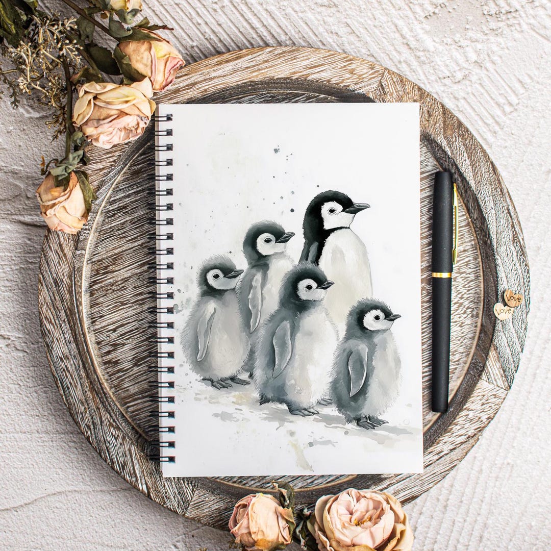 Cute Fluffy Penguin Notebook, Cute Penguin Journal, Snowy Penguin ...